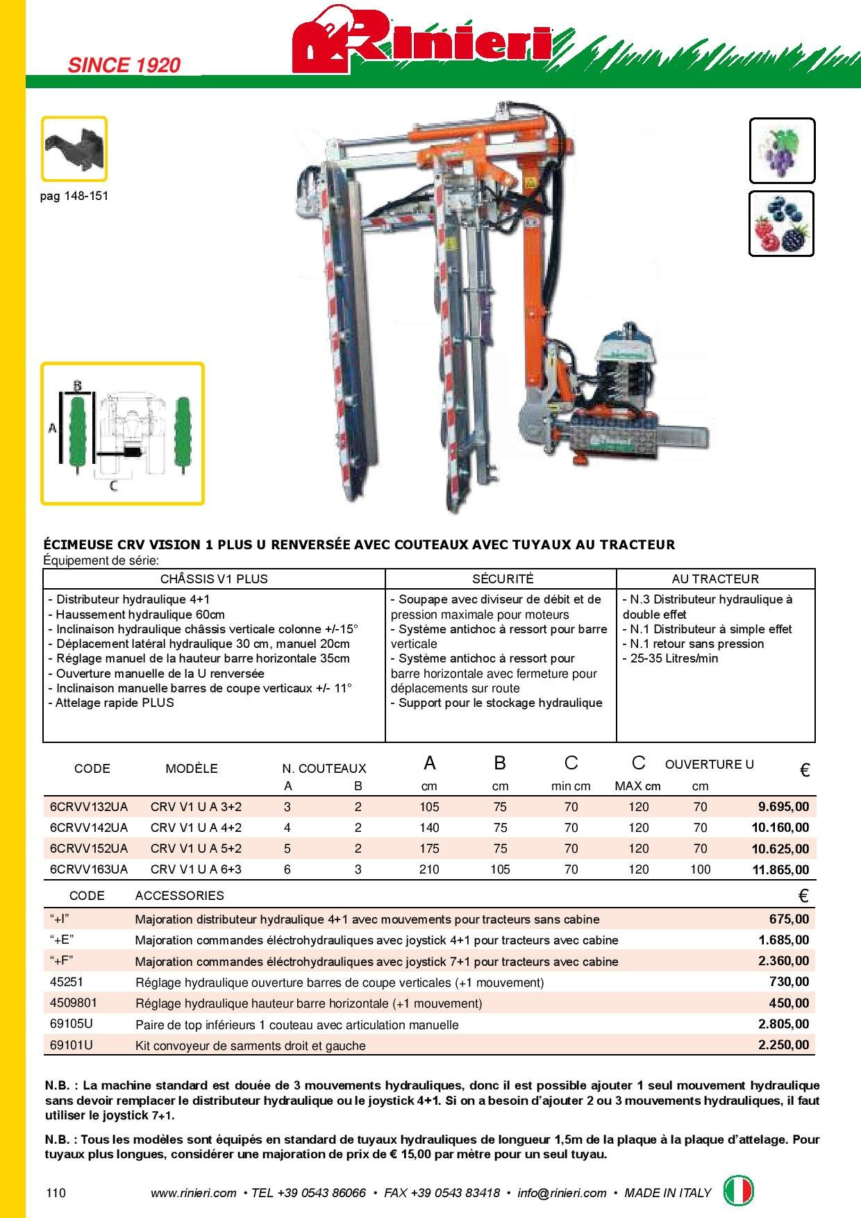 CRV VISION-1 PLUS RINIERI MACHINE À COUPER INVERSÉ AVEC BARRE DE COUTEAUX