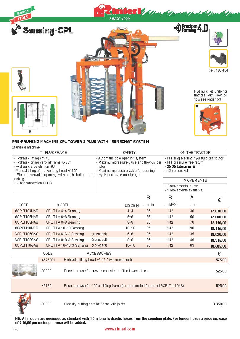 RINIERI CPL PRE-PRUNER IN CHASSIS CPL TOWER 1 PLUS WITH SENSING SISTEM ...